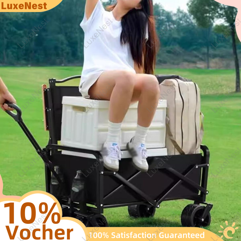 LuxeNest Heavy Duty Folding Trolley Camping Wagon Big Wheels with ...