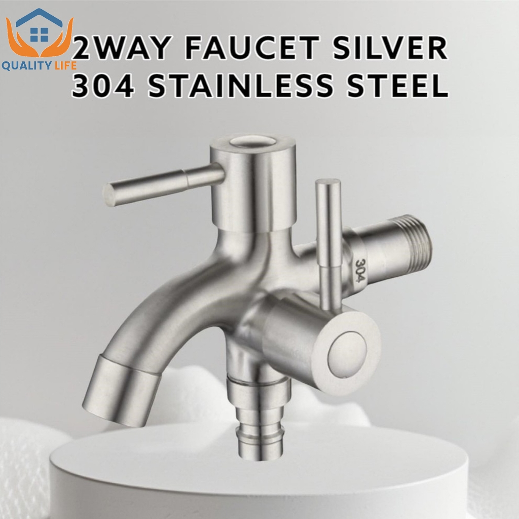 1 Inlet 2 Outlet Faucet SUS304 Stainless Steel Two-way Copper Valve ...