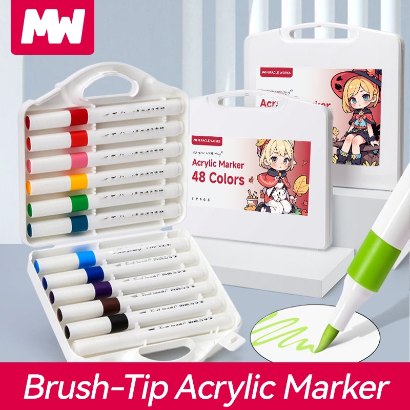 MW 24/36/48/60/80 Colors Brush-Tip Acrylic Marker Pen Set Highligher ...
