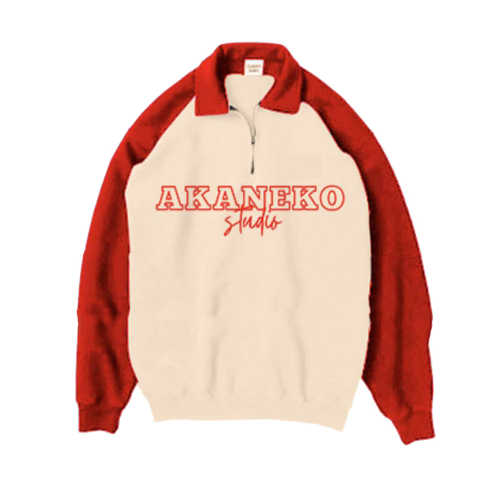 Akaneko Studio Signature Two-tone Quarter Zip tracksuit pullover - Red / Cream | Shopee Philippines