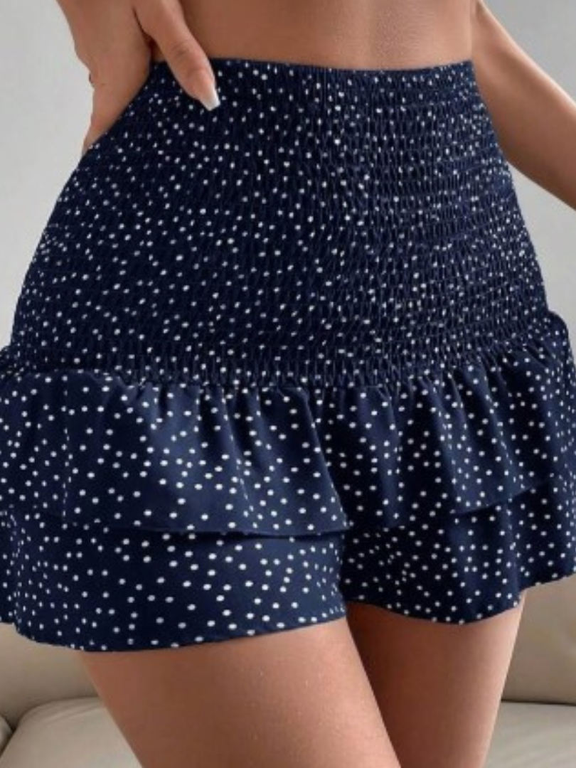 Calliah High-Waisted Polka Dot Ruffle Skirt Smocking Palda Short Polka ...