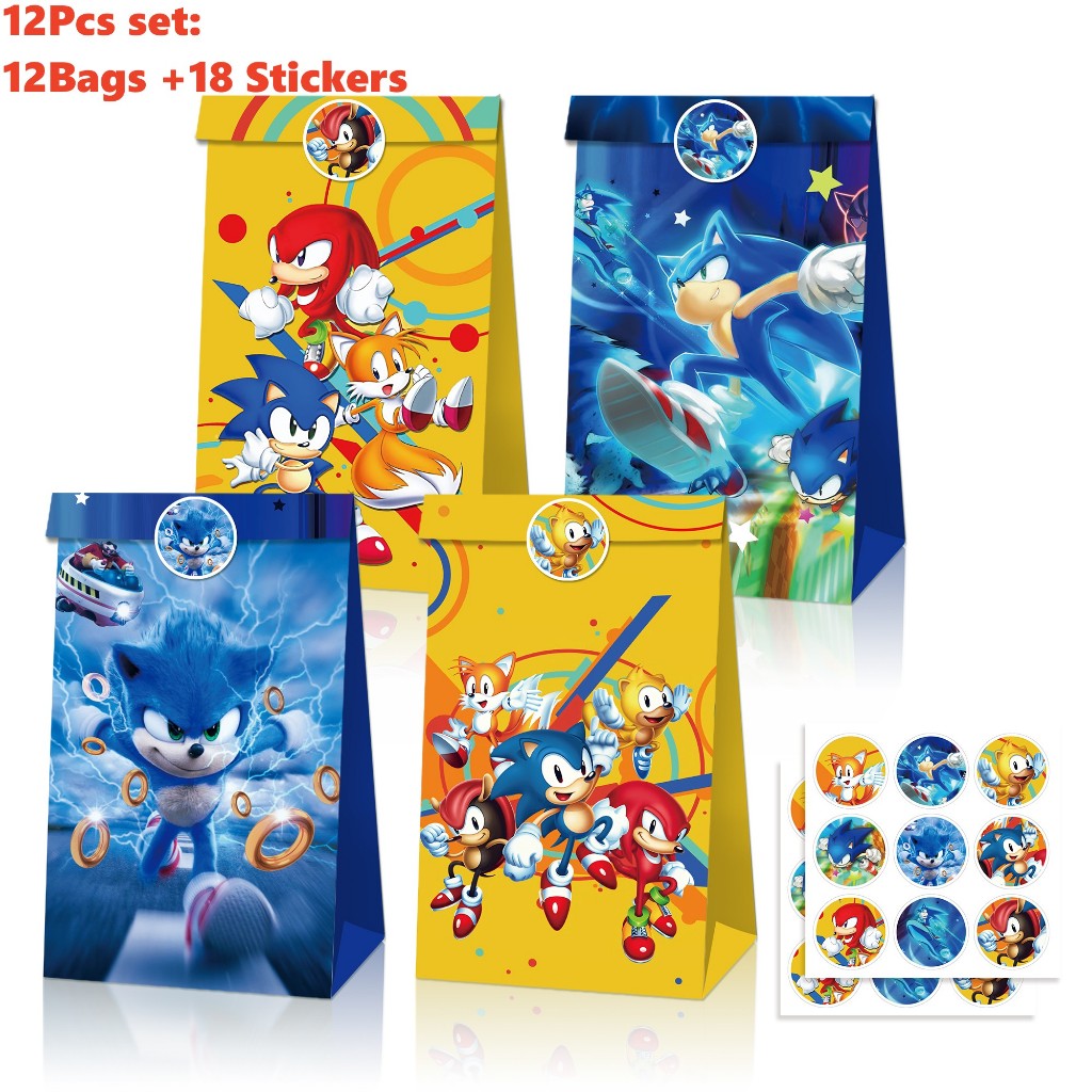 24 Pcs Party Bags for Sonic Theme Party, Kraft Paper Treat Goodie Bags ...