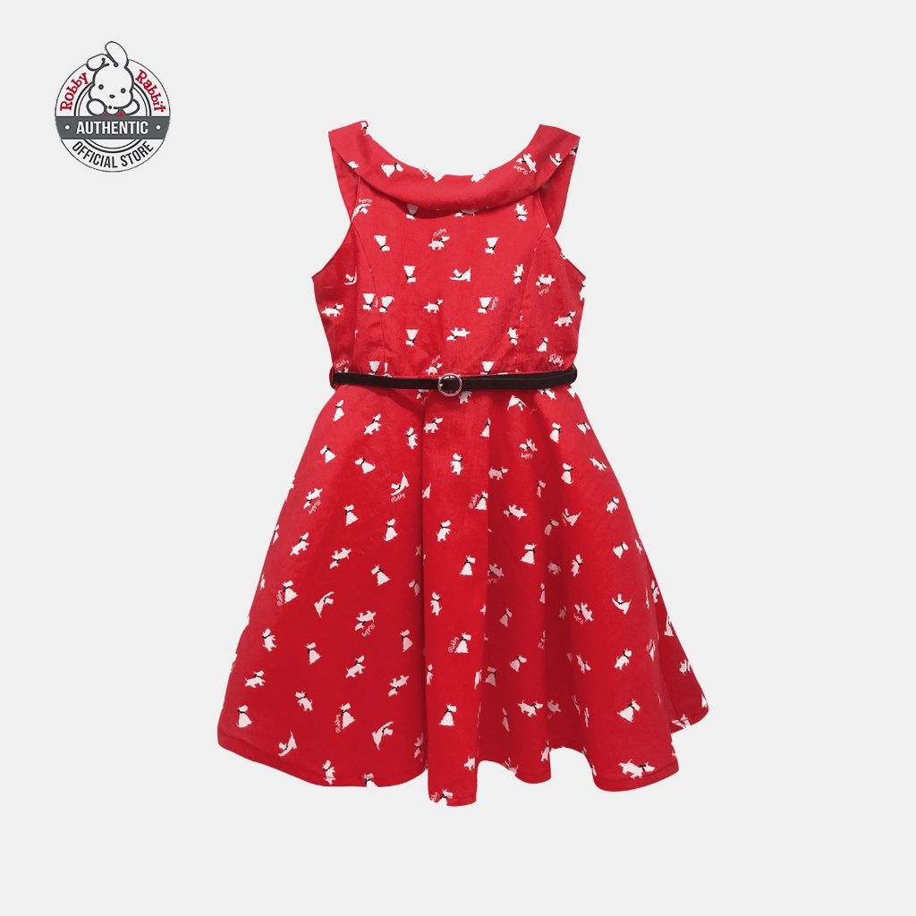 Robby Rabbit Sweet Retro Dress with Velvet Belt (Red) | Shopee Philippines