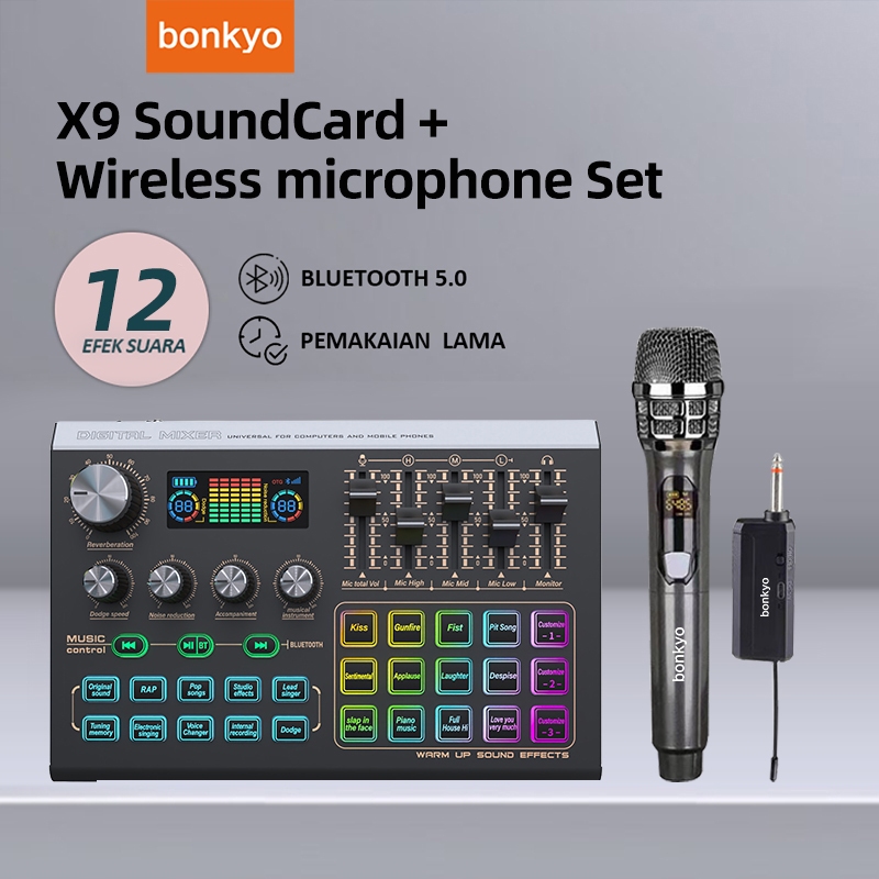 Bonkyo 2025 New Model X9 Sound Card DJ Mixer 48V Microphone Set Custom ...