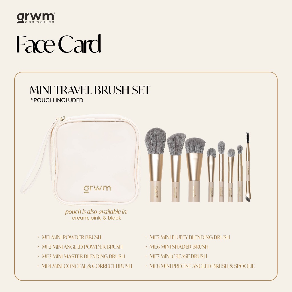 GRWM Cosmetics Face Card Mini Travel Brush Set with Pouch | Shopee ...