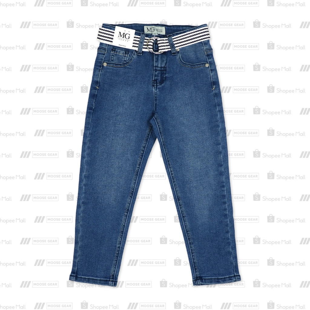 Moose Gear Medium Blue WASH Denim Long Pants With Striped Belt (LP-D ...