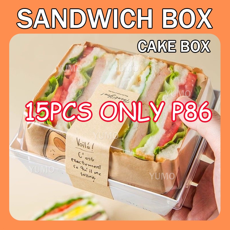 15PCS Square Sandwich Gift Box Kraft Paper Cake Box Transparent Square ...