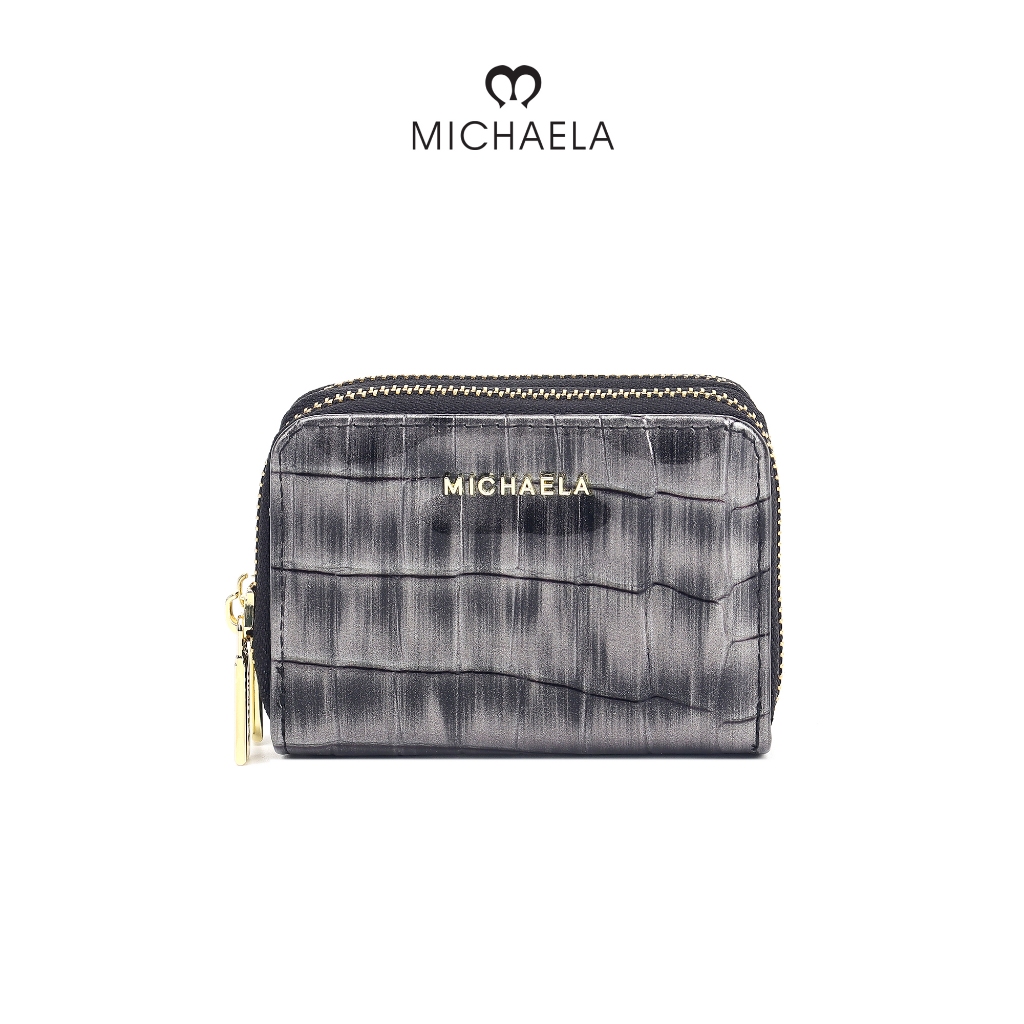 MICHAELA Distressed Crocodile Short Wallet Fits 90+ Cards Glossy Luxury ...