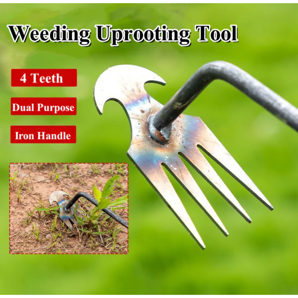 TK 4 Teeth Weeding Uprooting Tool Dual Purpose Steel Forged Weed Puller ...