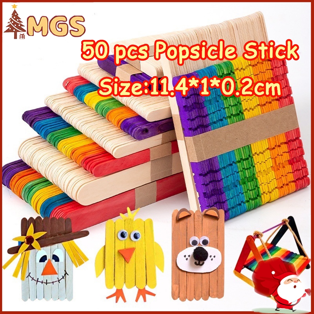 50 pcs School popsicle sticks Wooden Popsicle Stick Ice Cream Sticks ...