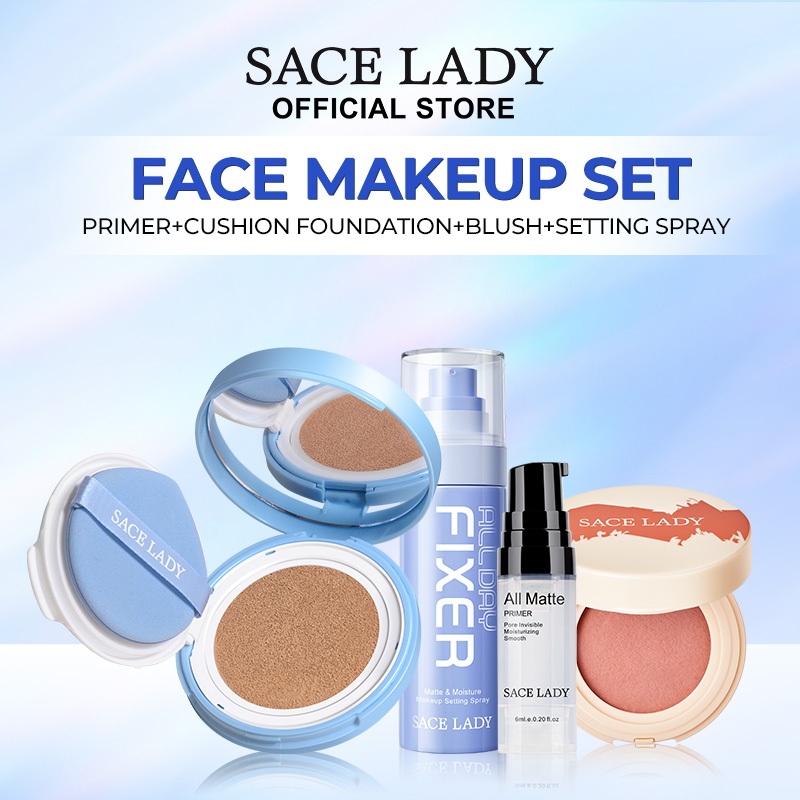SACE LADY 4PCS Face Makeup Set Primer Setting Spray Cushion Foundation ...