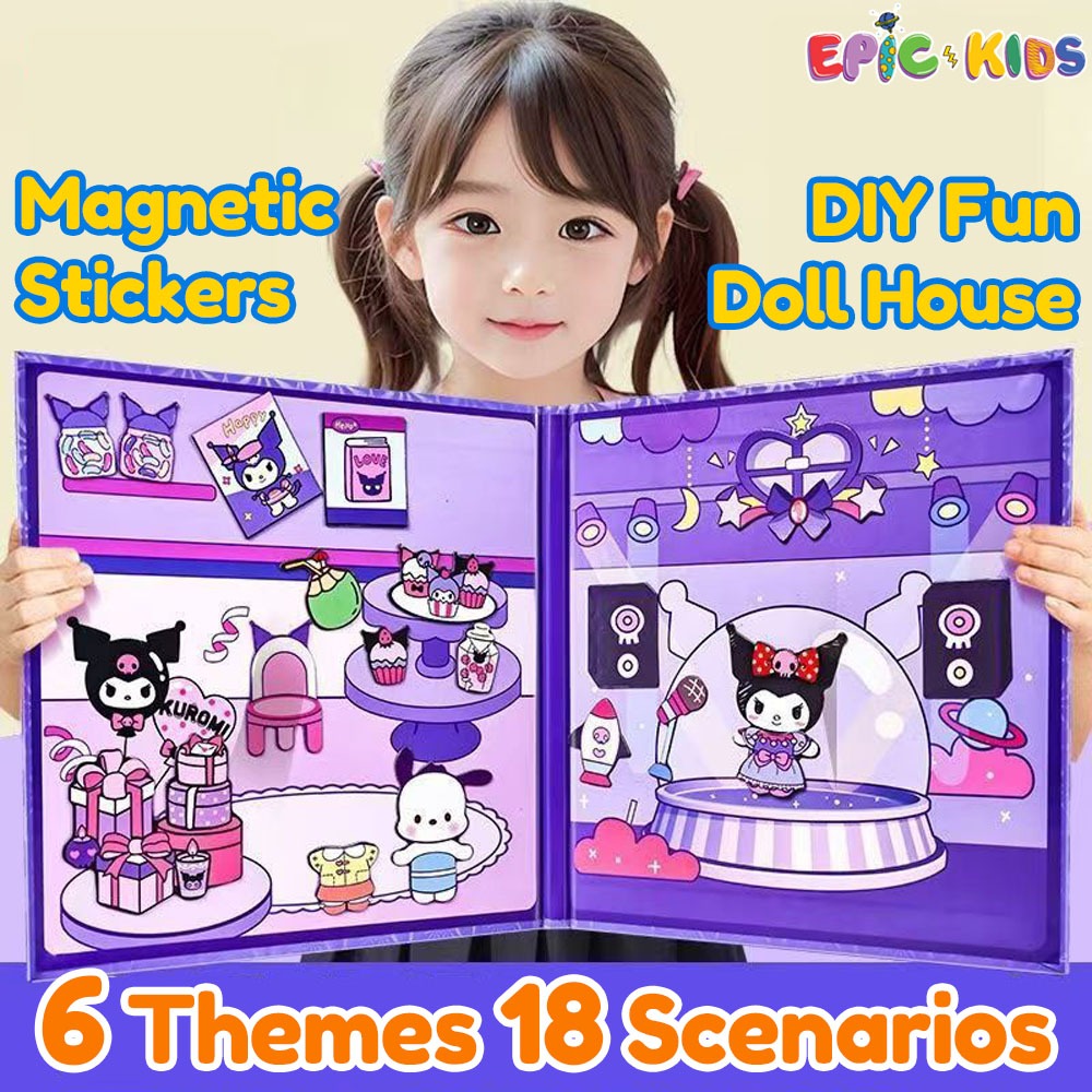 Cartoon Magnetic Toys Sanrio Quiet Book Doll House Book Set Kuromi ...