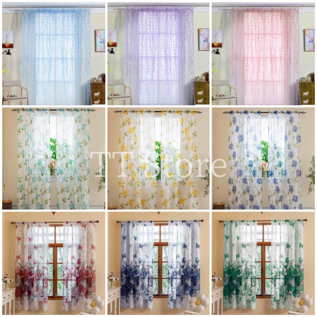 Ultra Light Tulle Curtain Willow Leaves Lace Kurtina Window Door Screen ...
