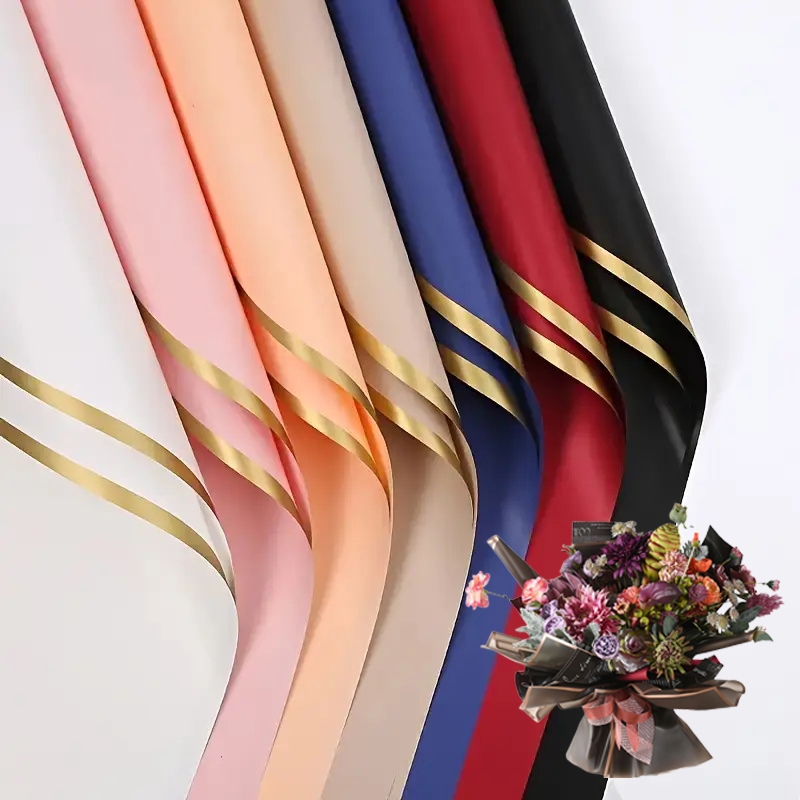 20pcs Gold Edge Flower Bouquet Wrapper Floral Wrapper Waterproof DIY ...