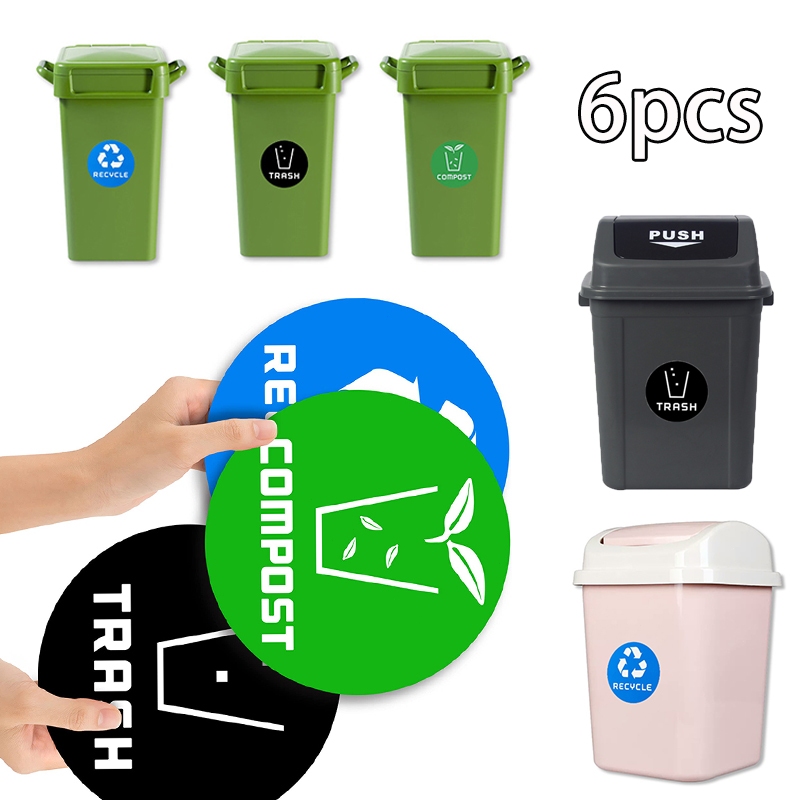 6Pcs Trash Can label Garbage Recycling Sticker Public Spaces Trash Can ...