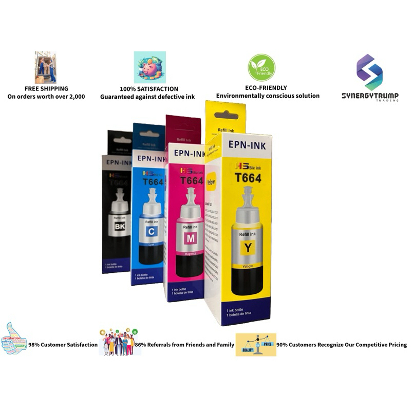 Epson 664 EcoTank Ink Bottle Compatible 4-Pack (Black, Cyan, Magenta, Yellow) | Shopee Philippines