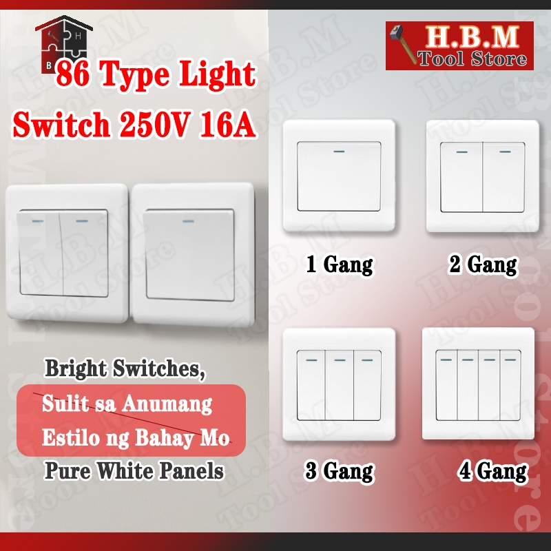 White 1/2/3/4 Gang Modern Wall Light Switch | Shopee Philippines