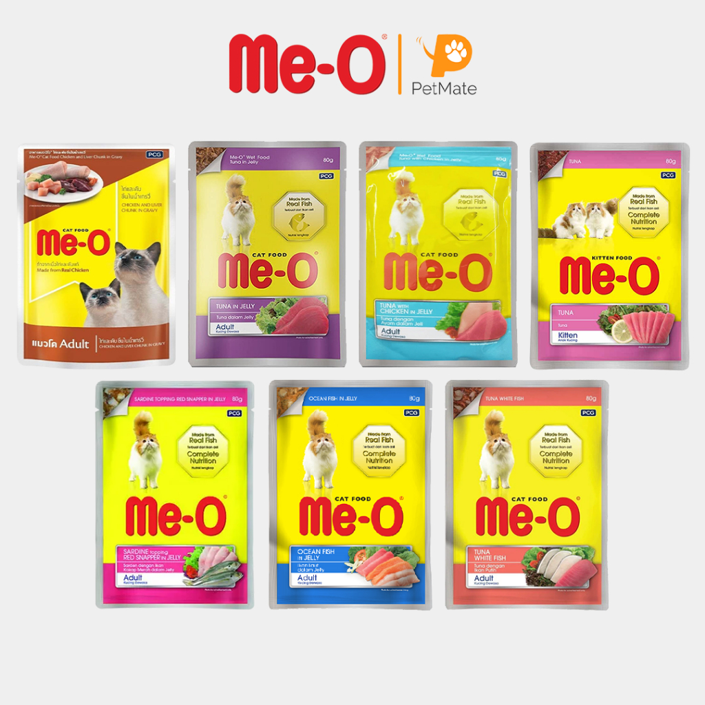 Me-O Adult Cat and Kitten Wet Food Pouch Chicken Liver Tuna in Gravy Jelly 80g Collection ...