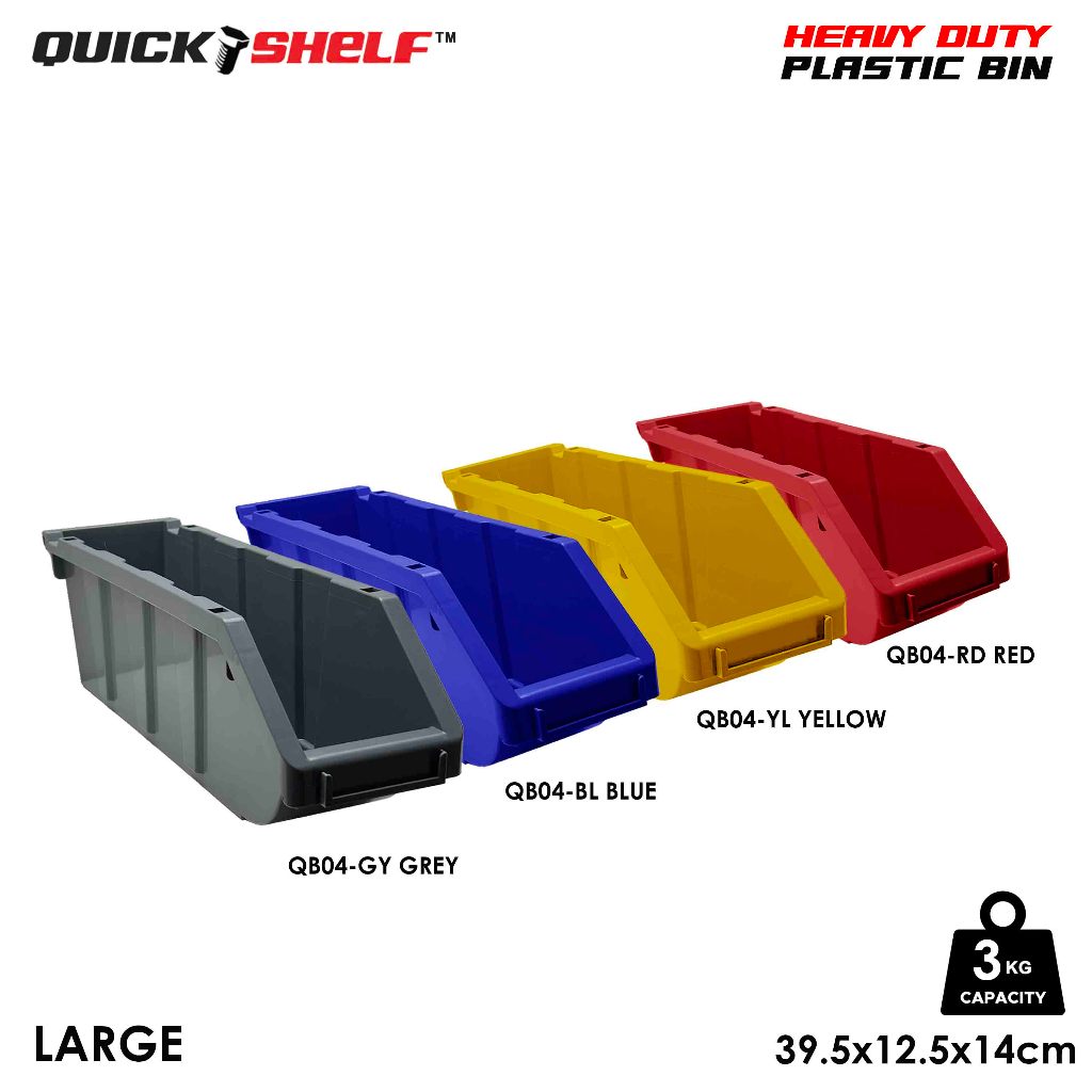 QUICK SHELF LARGE Plastic Bin Boxes Storage for Supplies Tools BIG ...