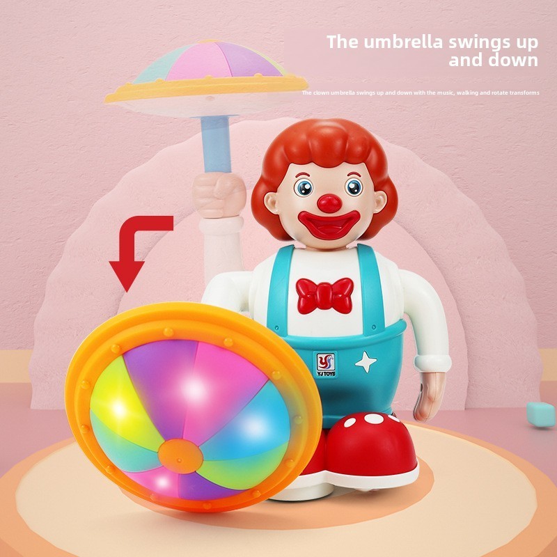 New 2025electric universal stunt rotating umbrella clown toy light ...