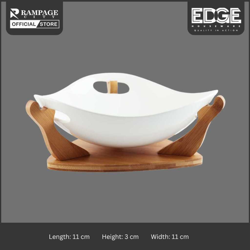 Edge Ceramic Serving Plates With Wooden Stand Holder, White Ceramic ...