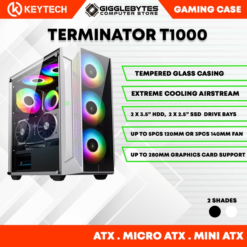 GAMING CASE KEYTECH T1000 - TERMINATOR SERIES | ATX TEMPERED GLASS ...