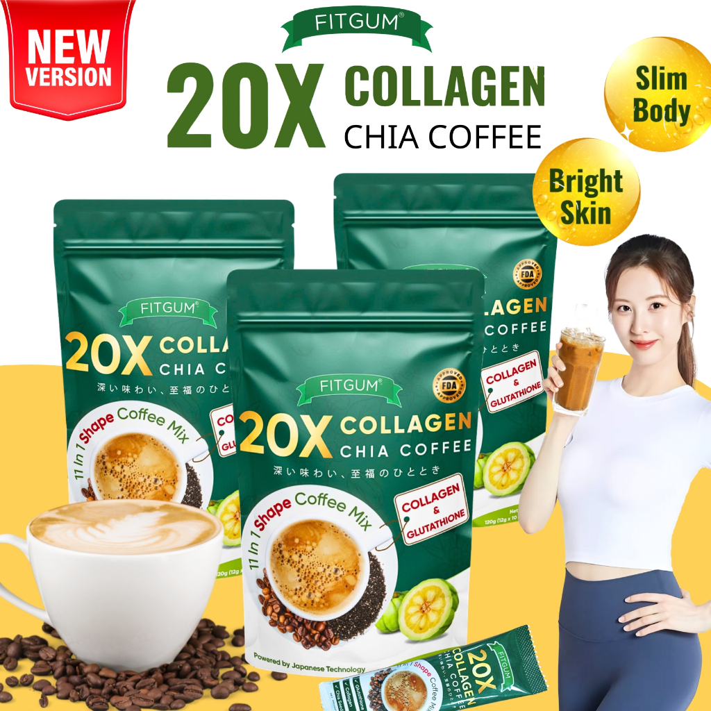 Fitgum Collagen Chia Coffee Drink 20X Glutathione Anti-Aging Slimming ...