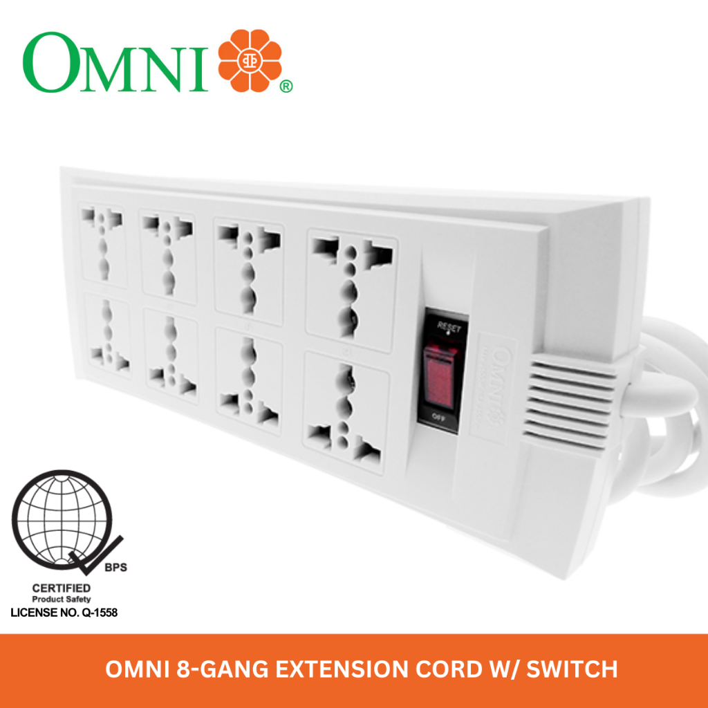 OMNI 8-Gang Universal Outlet Extension Cord with Switch 6ft/1.83m WEU ...