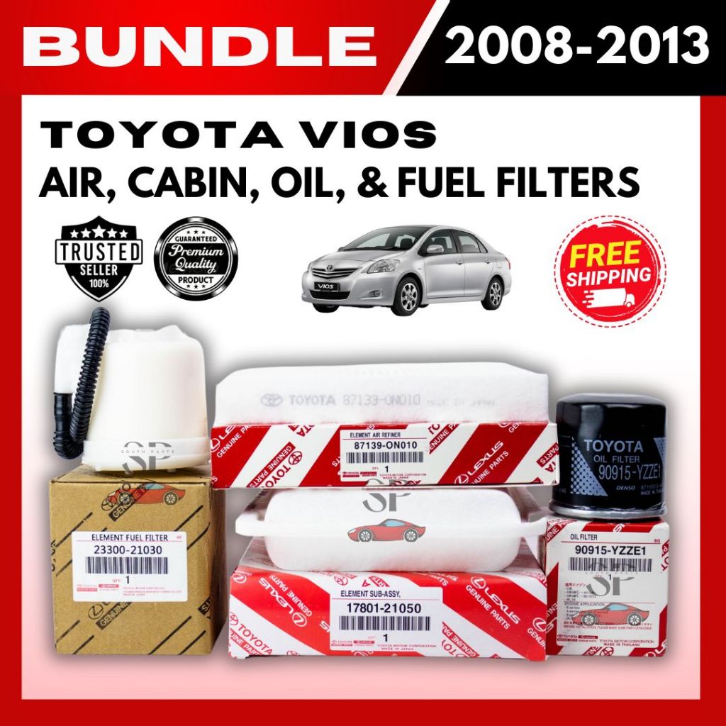 BUNDLE SALE! AIR, CABIN, OIL, & FUEL FILTERS for TOYOTA VIOS (2008-2013 ...