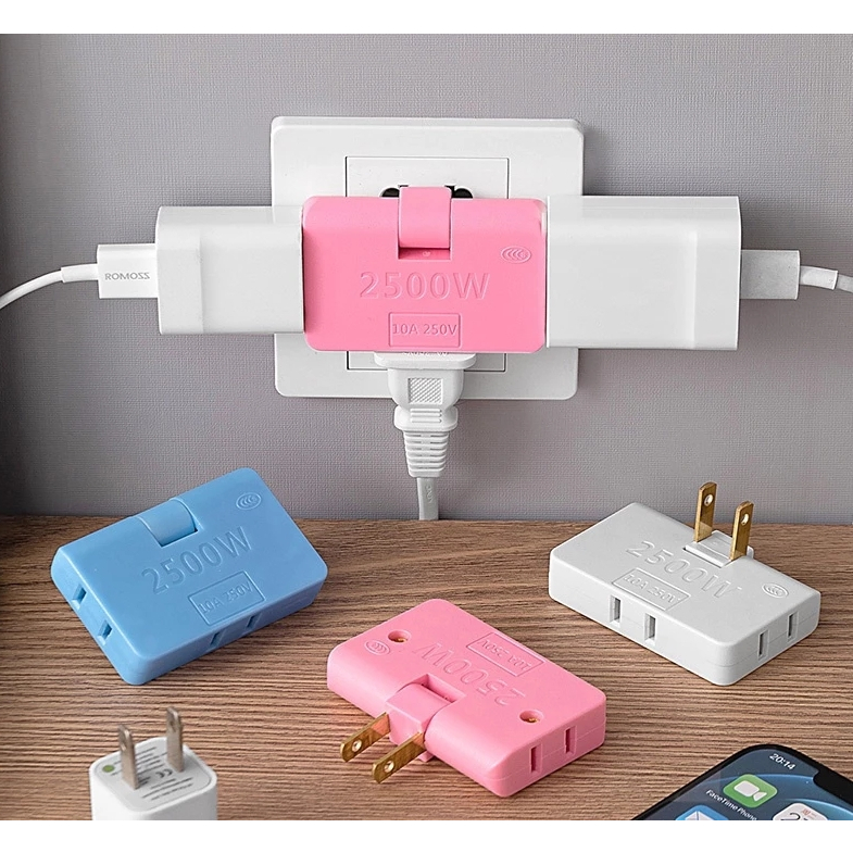 3 in 1 Extension Plug Adapter Foldable, 2-Prong Swivel Mini Indoor Wall ...
