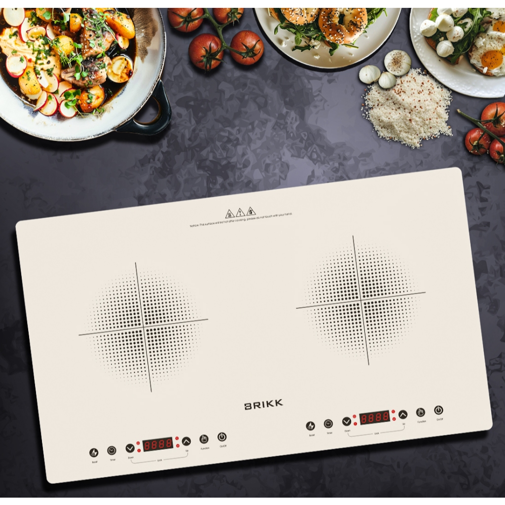 BRIKK Built-In Double Induction Cooker - Cream - Built-In or Countertop ...