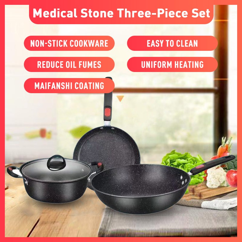 3PCS Cookware Set Non Stick Frying Pan Induction Cookware Set Non Stick ...
