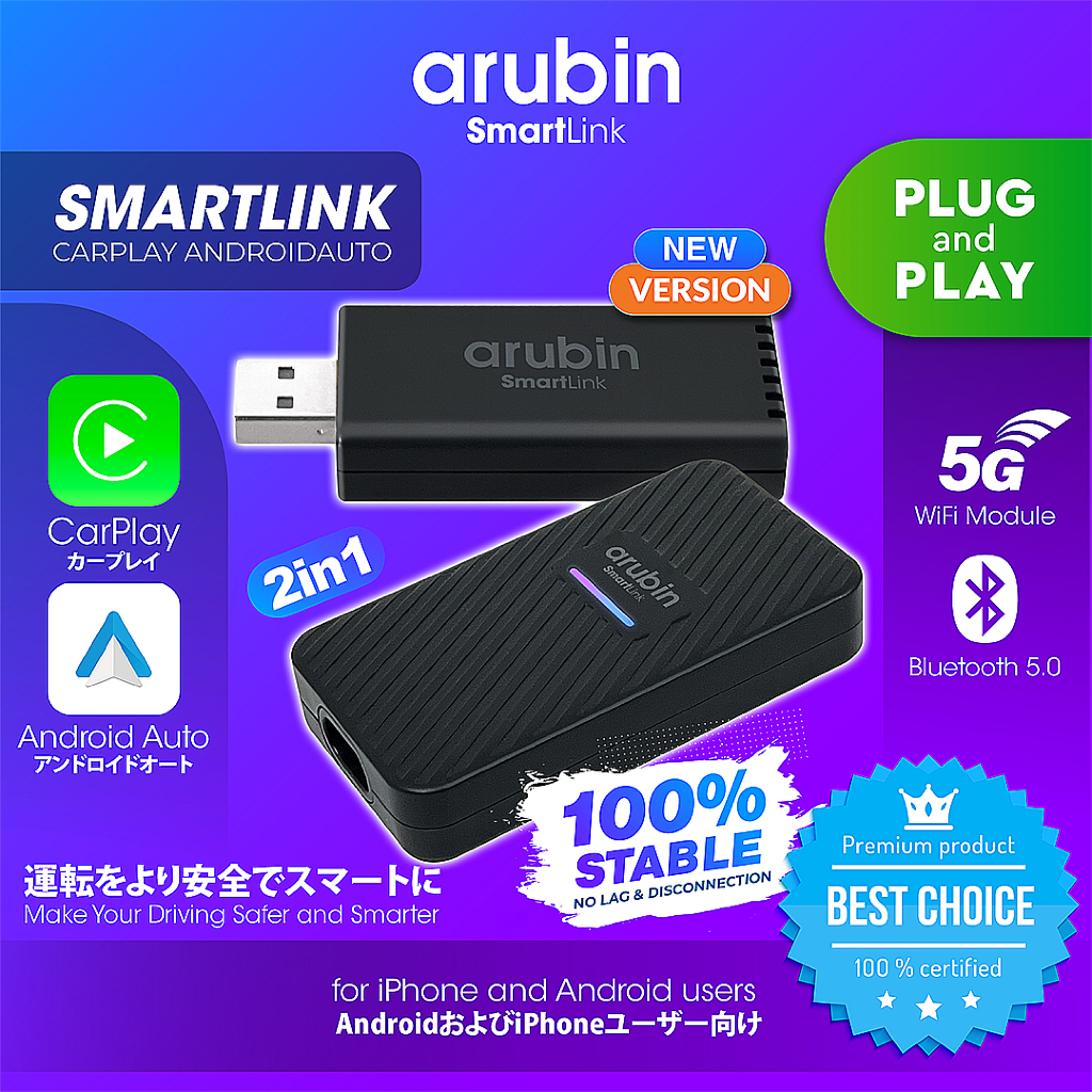 Arubin SmartLink Compact Mini Wireless CarPlay Android auto Dongle ...