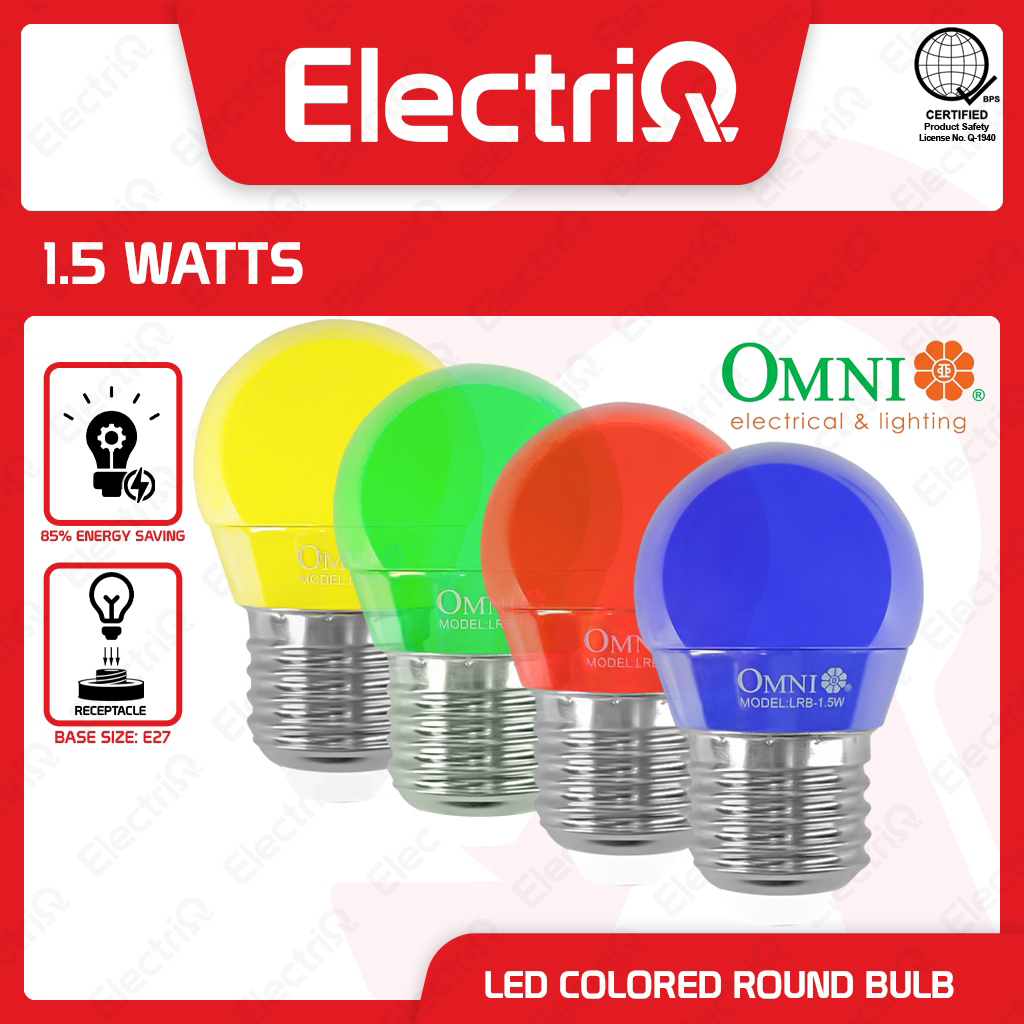 Electriq l Omni Basic LED Colored Round Bulb 1.5 Watts E27 Lamp Base ...