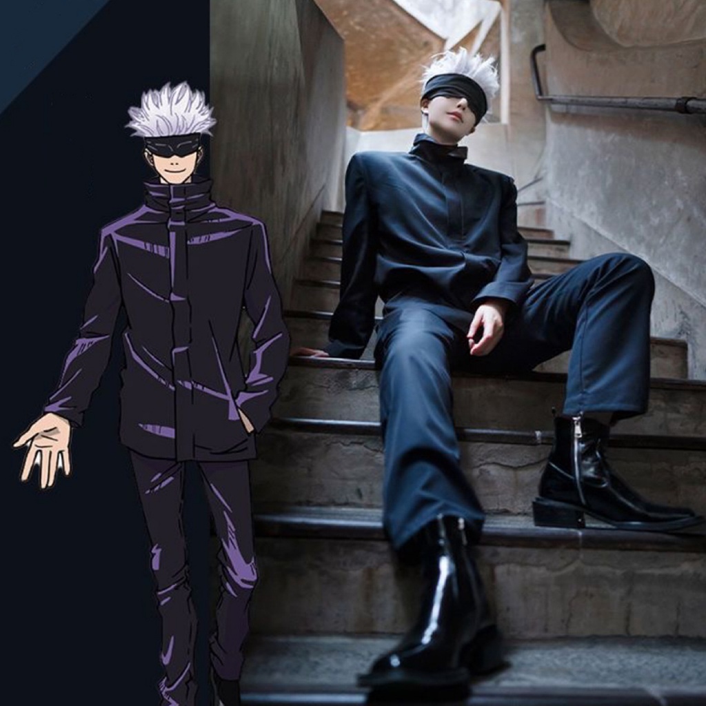 Anime Jujutsu Kaisen Gojo Satoru cosplay costume top pants wig eye ...