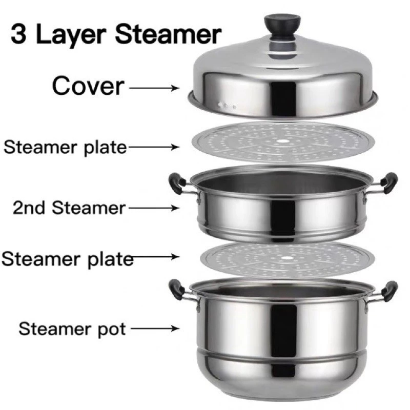 3-layer stainless steel steamer, fast heating food steamer cooking pot ...