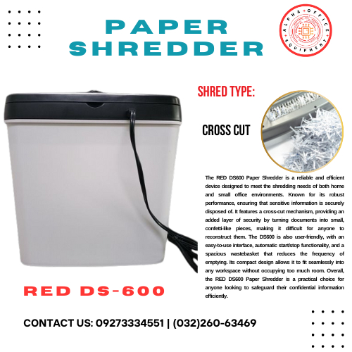 RED DS-600 Paper Shredder Cross Cut Shred, Heavy Duty Paper Shredder ...