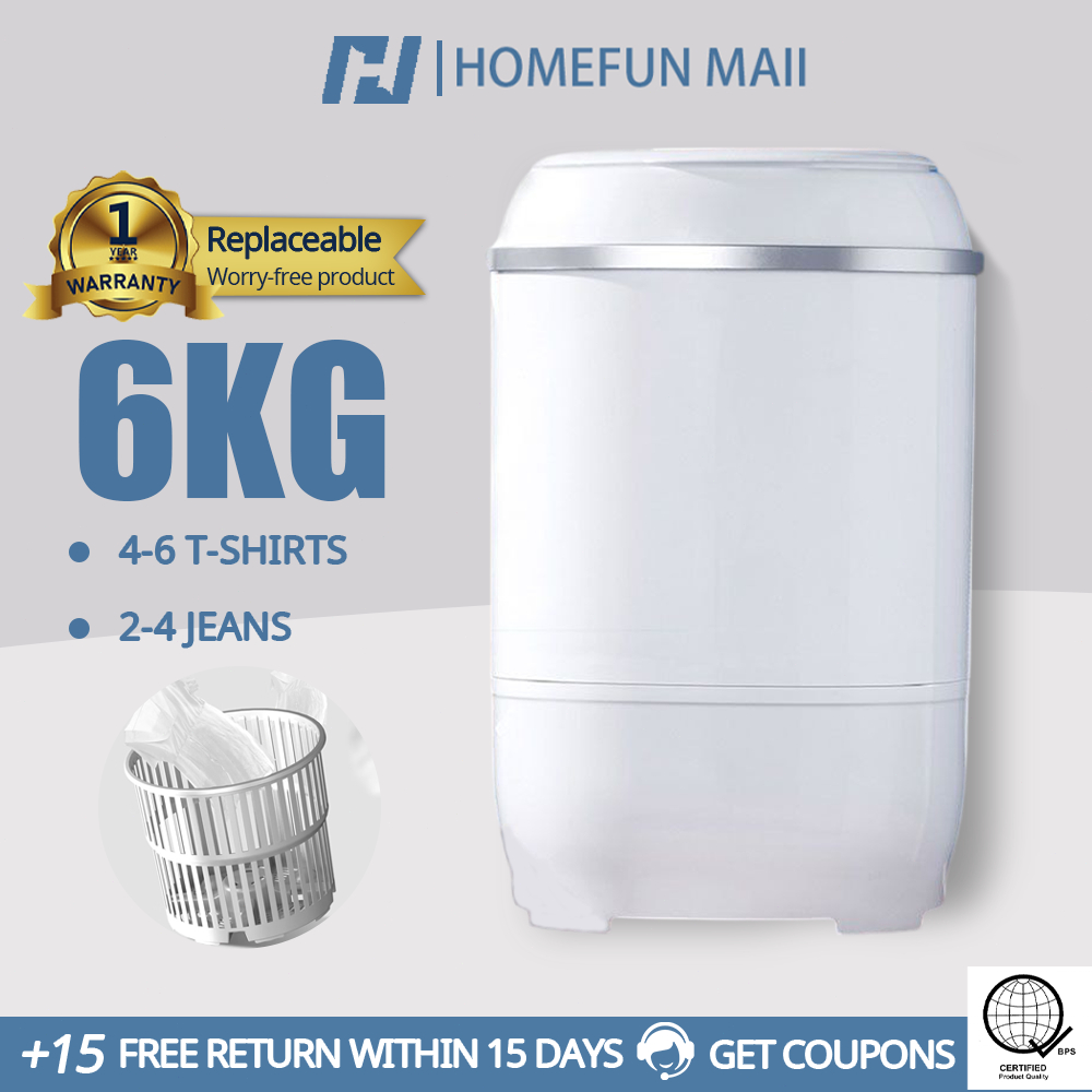 HOMEFUN Small Mini Washing Machine With Dryer Portable 6Kg baby washing ...