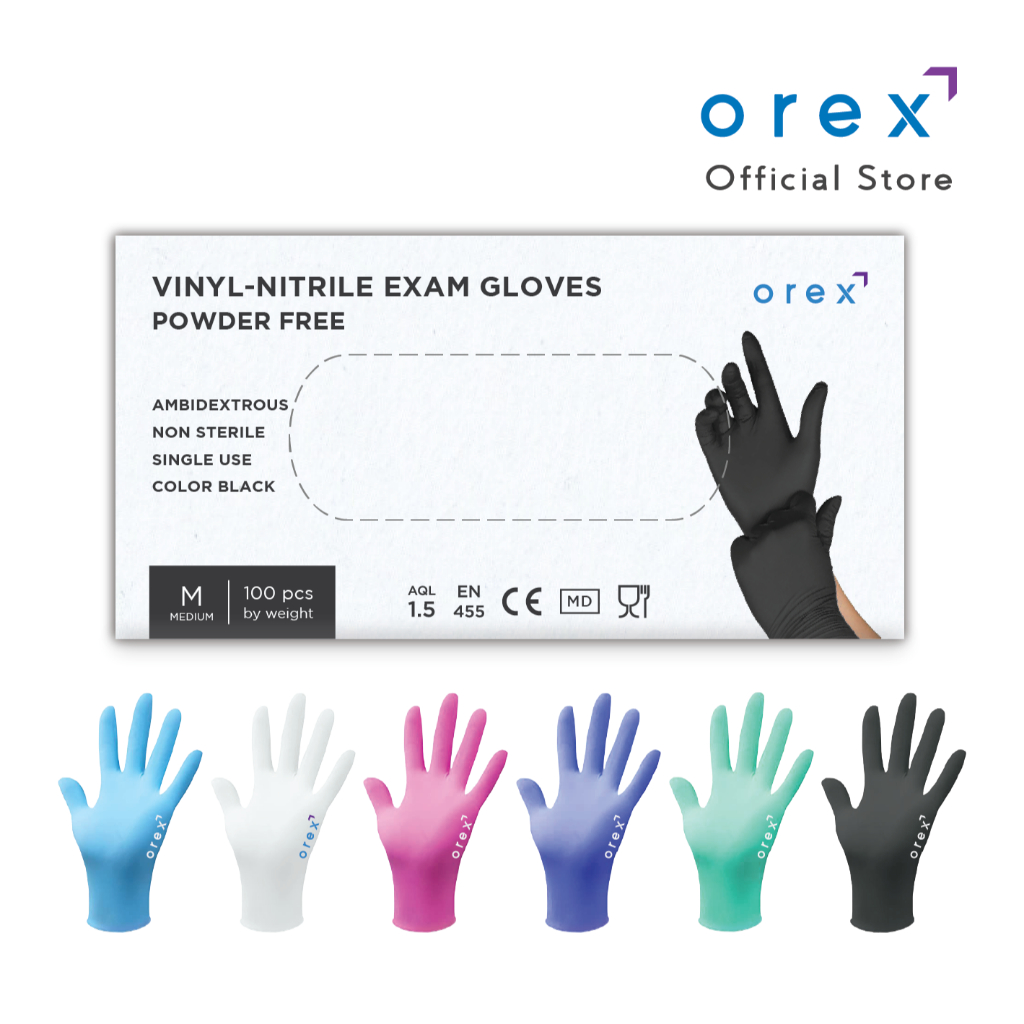 OREX Disposable Vinyl Nitrile Examination Gloves (Blue/Black/Pink/White ...