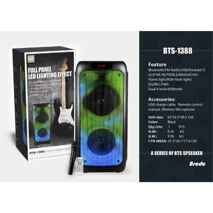 BTS 1388 Wireless Dual Subwoofer Bluetooth Speaker With Wireless Mic ...