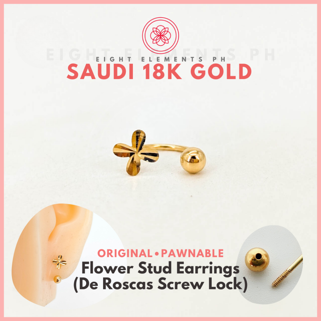 COD PAWNABLE 18k Earrings Real Saudi Gold Wildflower Flower and Ball ...