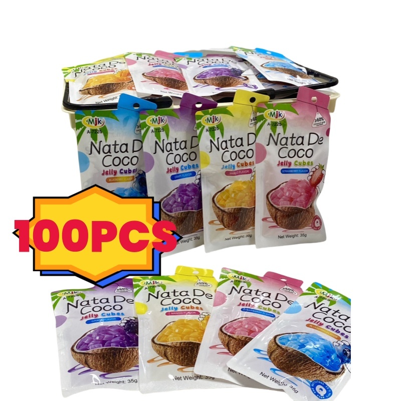 100pcs/1Basket nata de coco Jelly cubes Juicy 4 Flavor GRAPE/BLUEBERRY ...