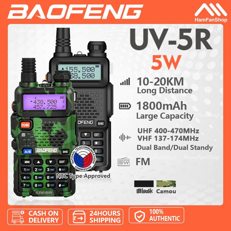 Baofeng UV-5R Walkie Talkie 5W 128CH Two-Way Radio Dual Band UHF/VHF Radio 10 KM Long Range COD ...