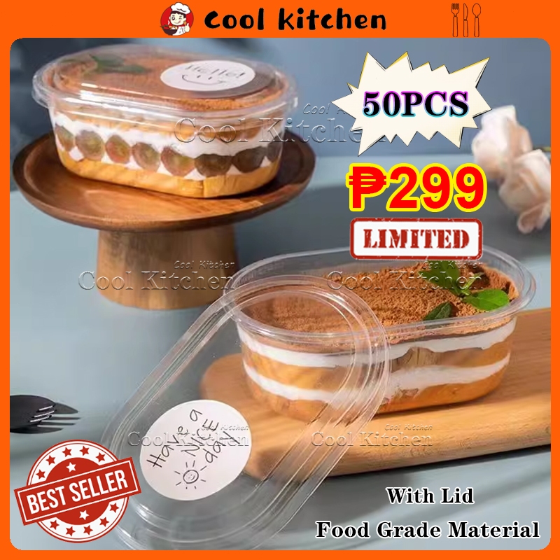 50PCS "With Lid" Clear Oval Deli Container for Salad, Mousse Cake ...