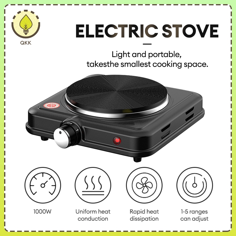 QKK Portable Electric Stove 1000W Single Cooktop Hot Plate Travel Cook ...