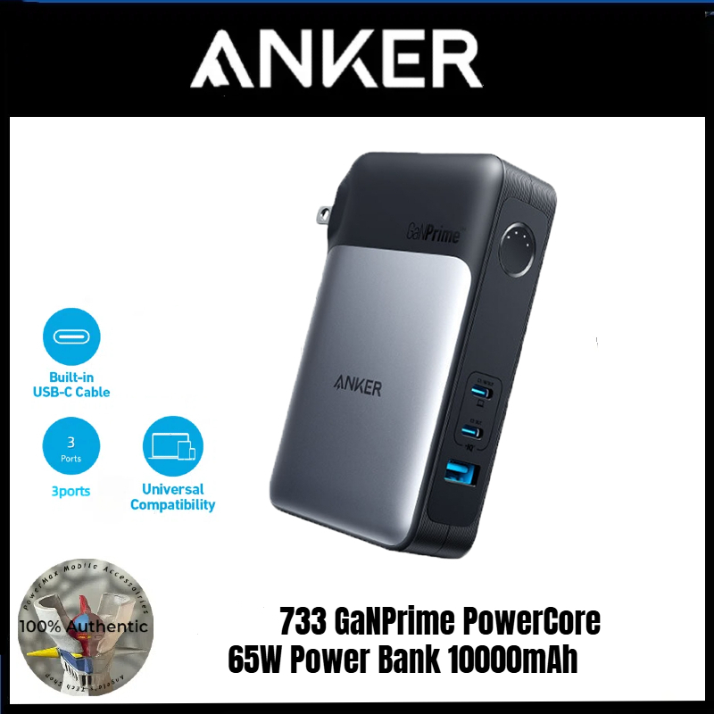 Anker 733 GaNPrime PowerCore 65W Power Bank , 2-in-1 Hybrid Charger, 10,000mAh 30W USB-C ...