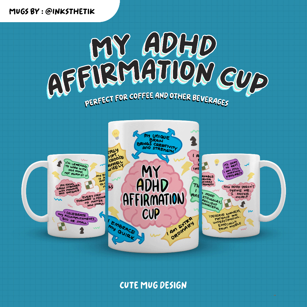 My ADHD Affirmation Cup White Glossy Mug | Aesthetic Awareness Self ...