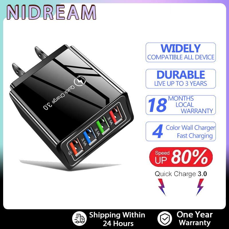 Quick Charge 3.0 USB Charger 48W 4 Ports Adapter QC 3.0 EU US Plug Wall ...