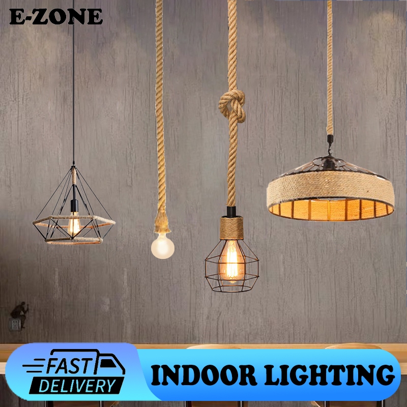 Pandent light Retro Industrial Style Hemp Rope Chandelier American For ...