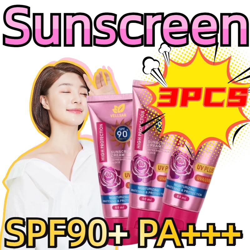 3PCS Sunscreen Cream High Protection uv Plus 60ml Skincare Facial SPF90+++ Skin Sunblock ...